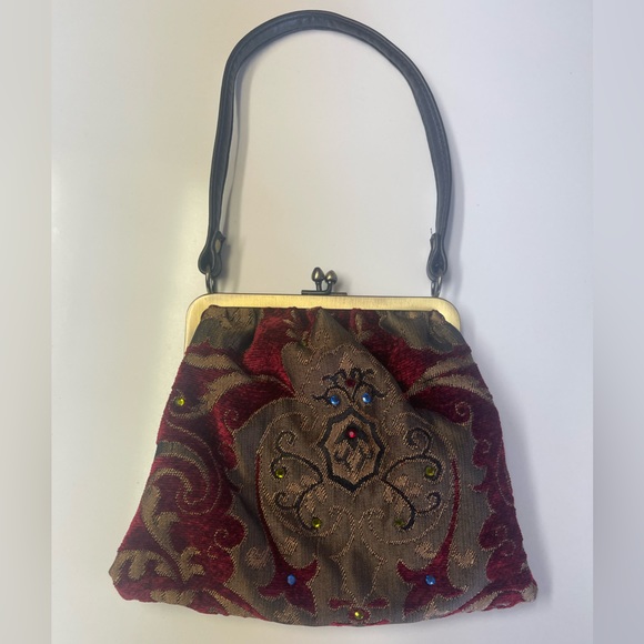 bebe | Bags | Bebe Vintage Red And Gold Velvet Clutch Purse With ...